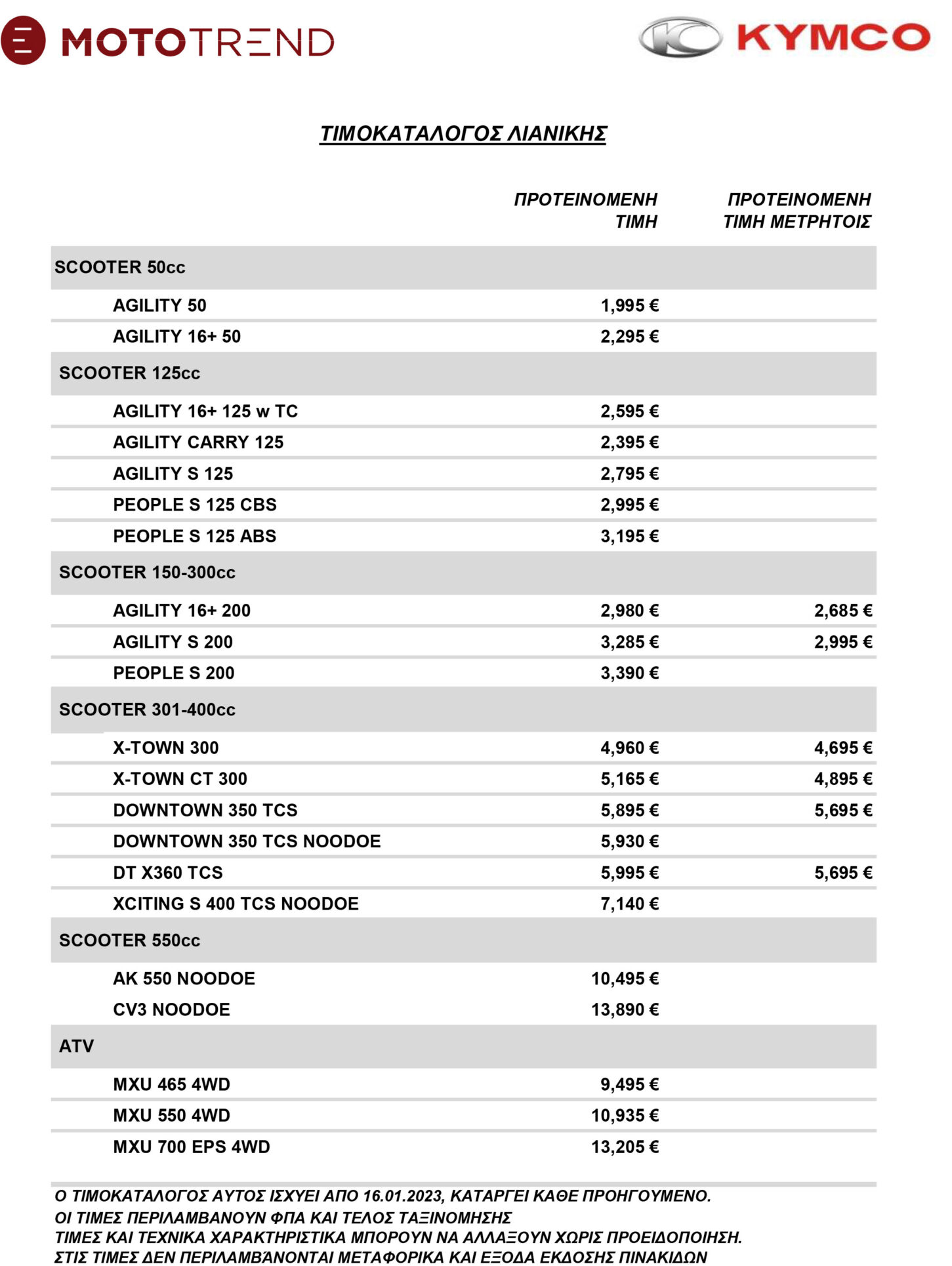 ΤΙΜΟΚΑΤΑΛΟΓΟΣ KYMCO 2023 - Moto & Bike TV